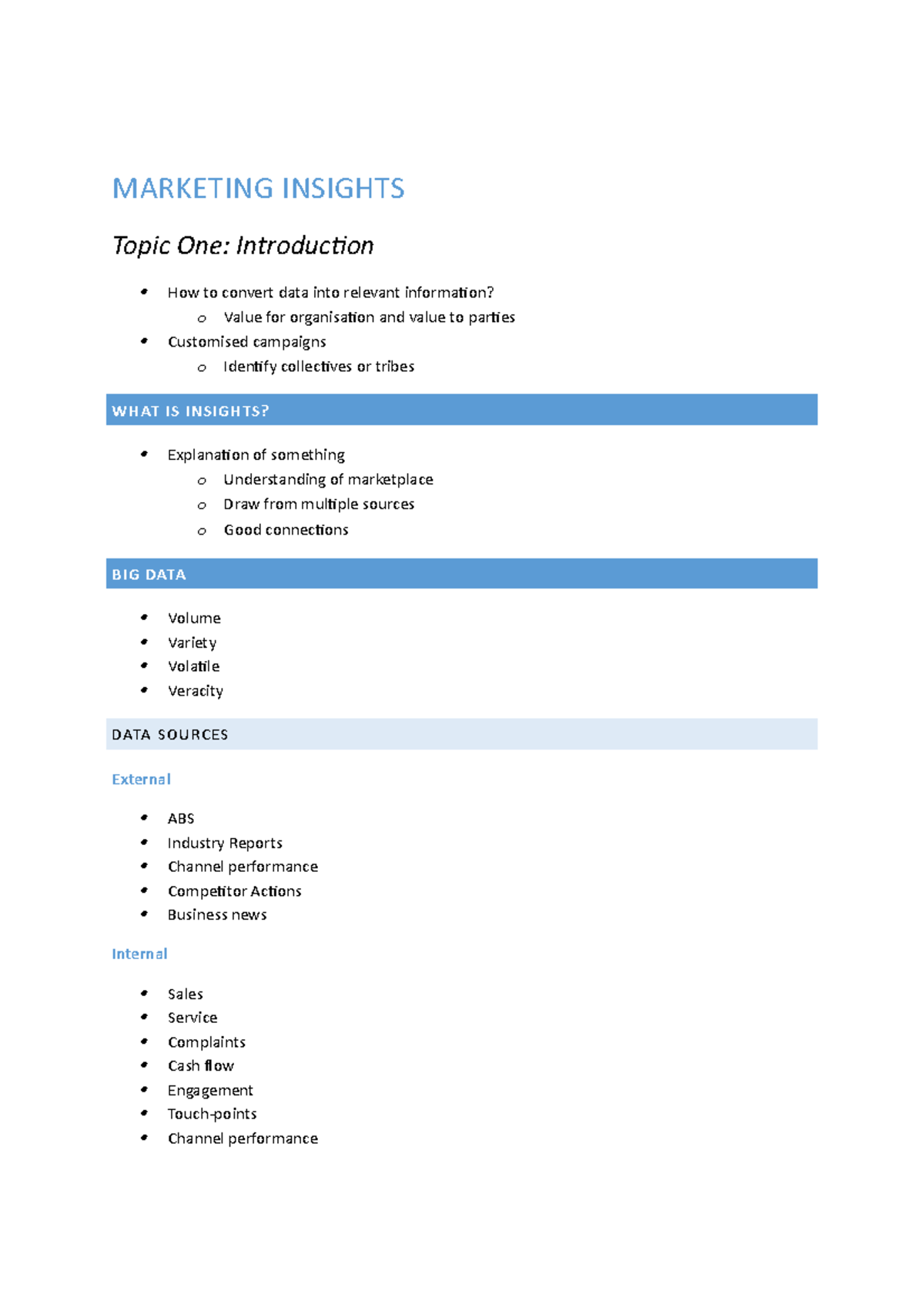 Marketing Insights - MARKETING INSIGHTS Topic One: Introduction How to ...