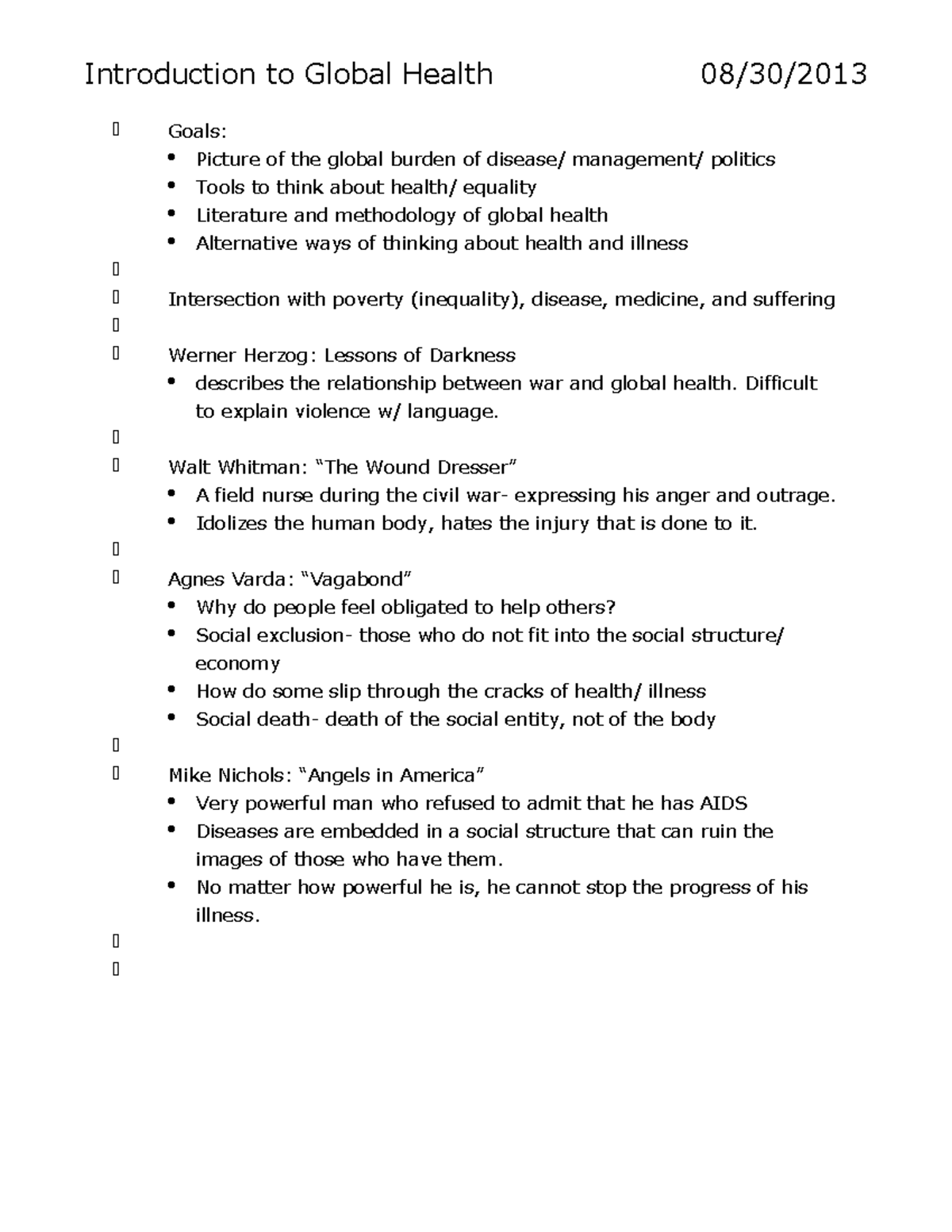1- Introduction - Lecture notes 1-3 - Introduction to Global Health 08 ...