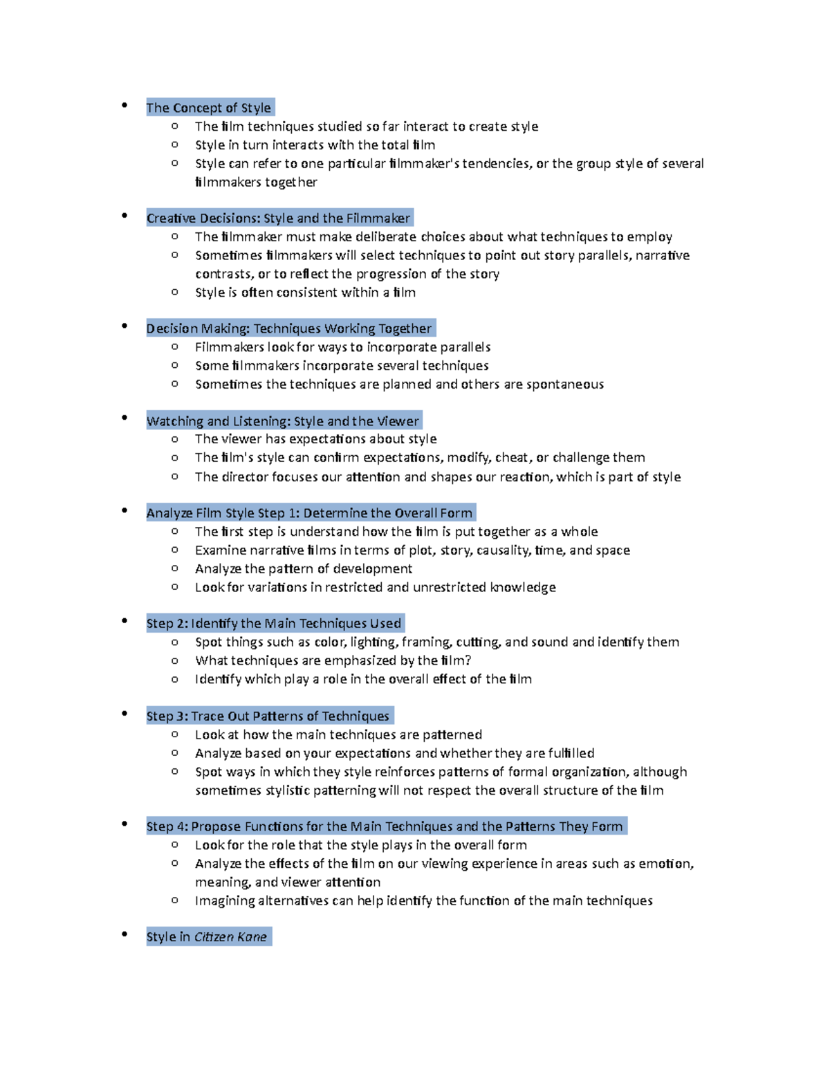 Ch. 8 - Summary; Style and Film Form - The Concept of Style o The film ...