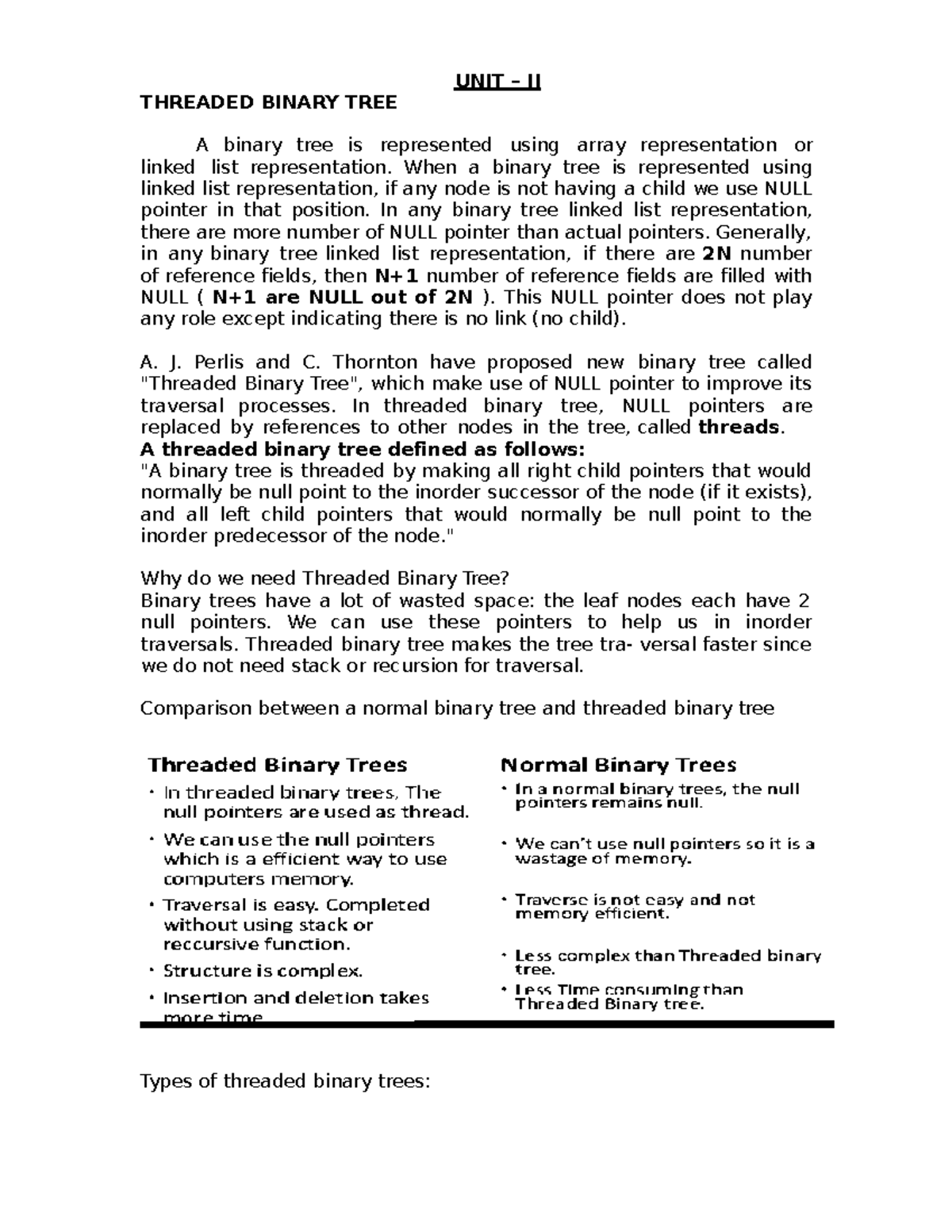 Unit2 5 - doc - UNIT – II THREADED BINARY TREE A binary tree is ...