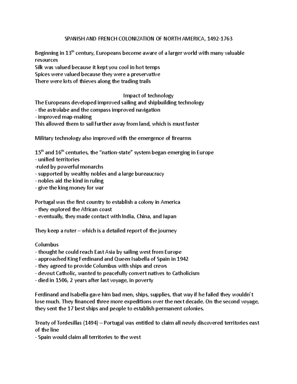 History 9:5 - Lecture notes 3 - SPANISH AND FRENCH COLONIZATION OF ...