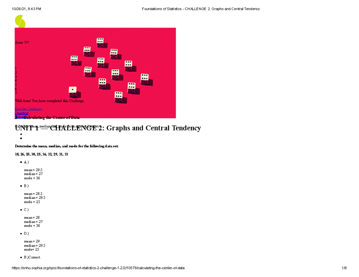 Foundations of Statistics - Challenge 2 Graphs and Central Tendency 2 ...