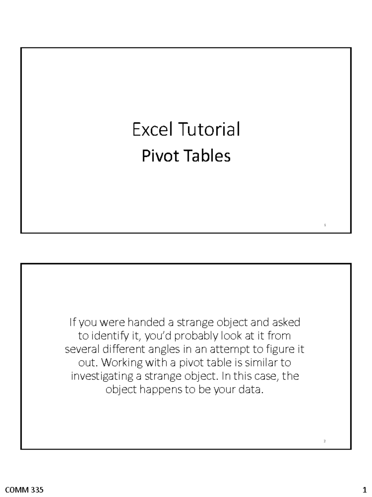 Comm 335 Excel Slides Excel Tutorial Pivot Tables 1 If You Were