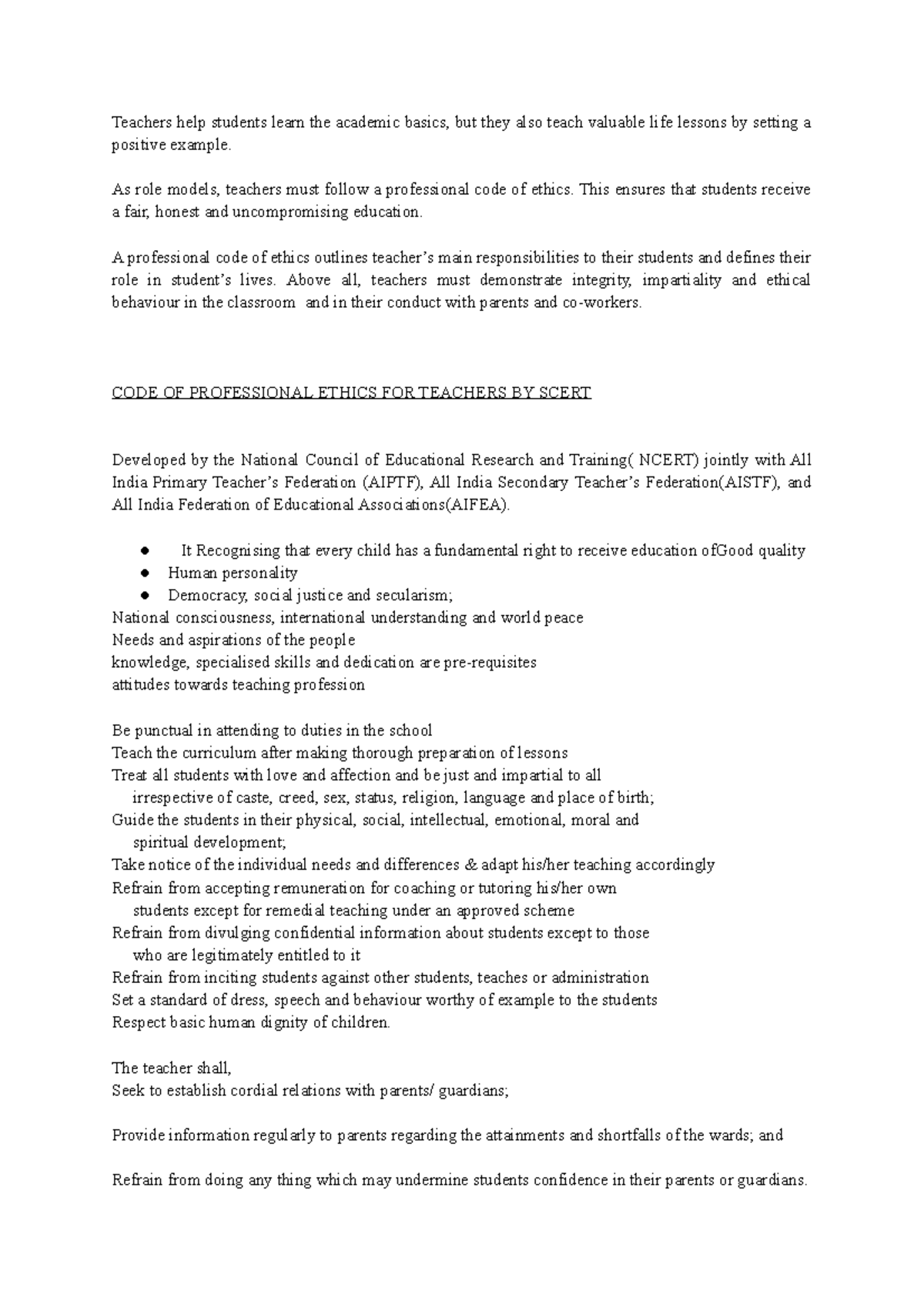 Code of ethics - Lecture notes - Teachers help students learn the ...