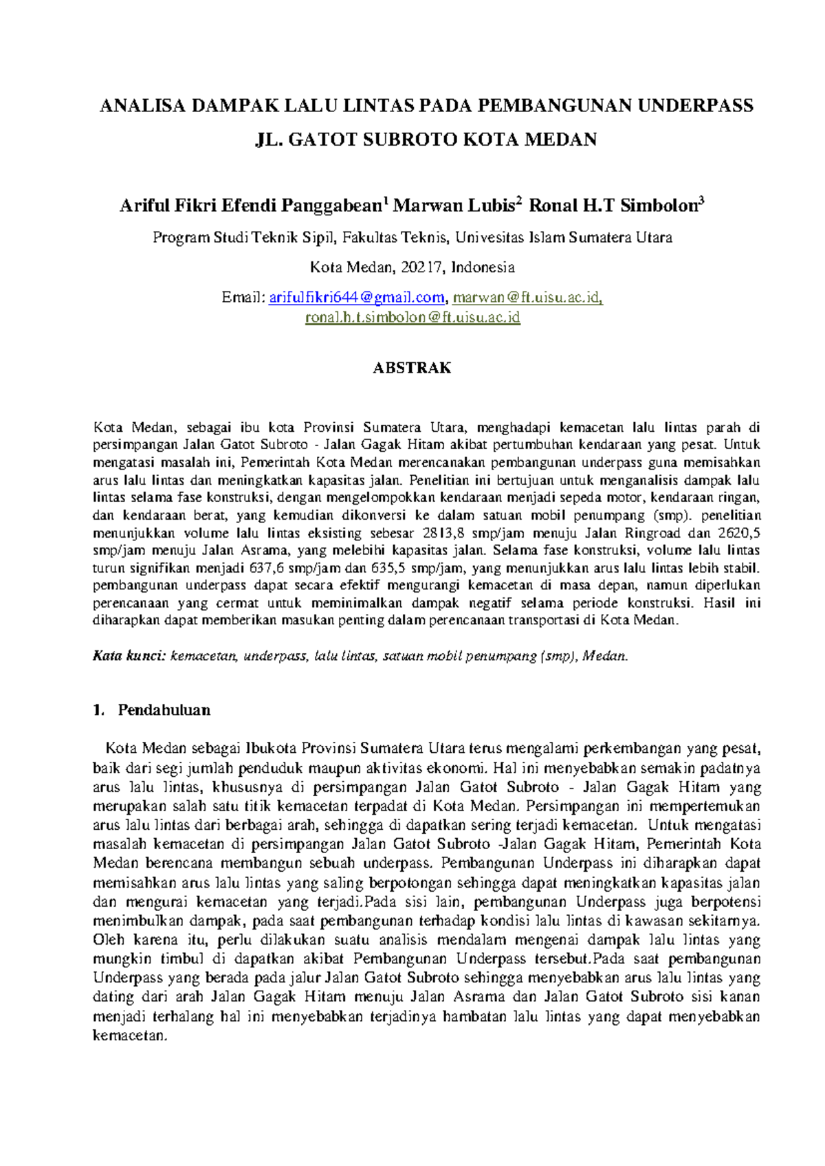 Jurnal Ariful Fikri - ANALISA DAMPAK LALU LINTAS PADA PEMBANGUNAN ...