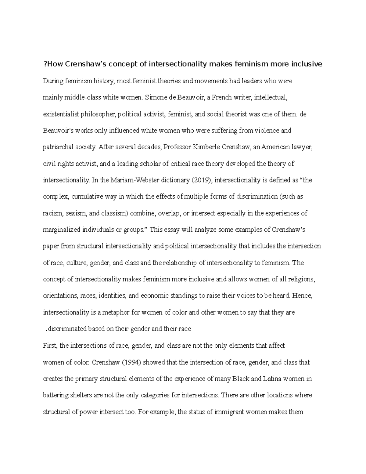 How Crenshaw’s concept of intersectionality makes feminism more ...