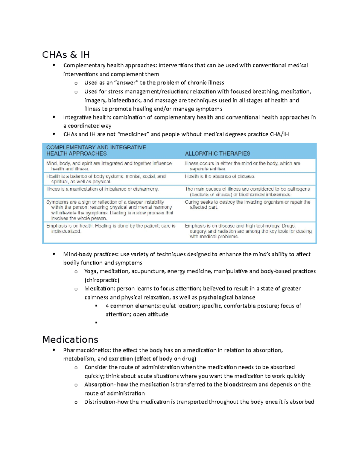 Exam 3 study guide - notes - CHAs & IH Complementary health approaches ...