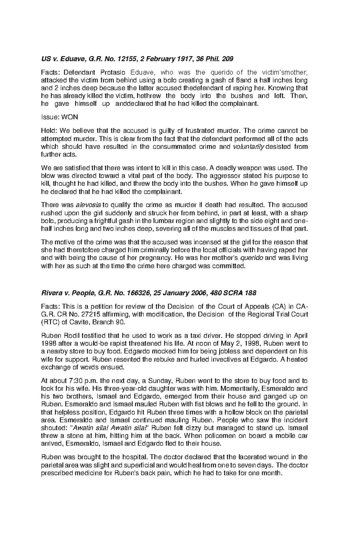 Criminal Law Cases - US v. Eduave, G. No. 12155, 2 February 1917, 36 ...