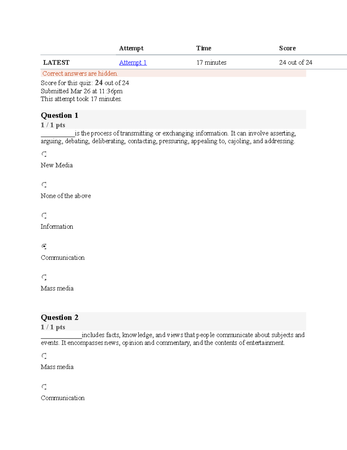 Module 11 assesment - LATEST AttemptAttempt 1 Time17 minutes Score24 ...
