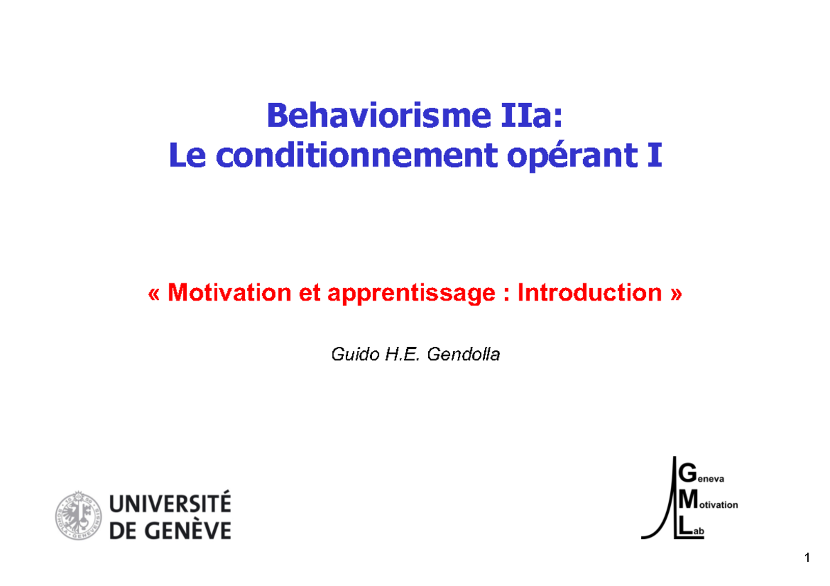 7 behaviorisme IIa - ... - 1 Behaviorisme IIa: Le conditionnement ...
