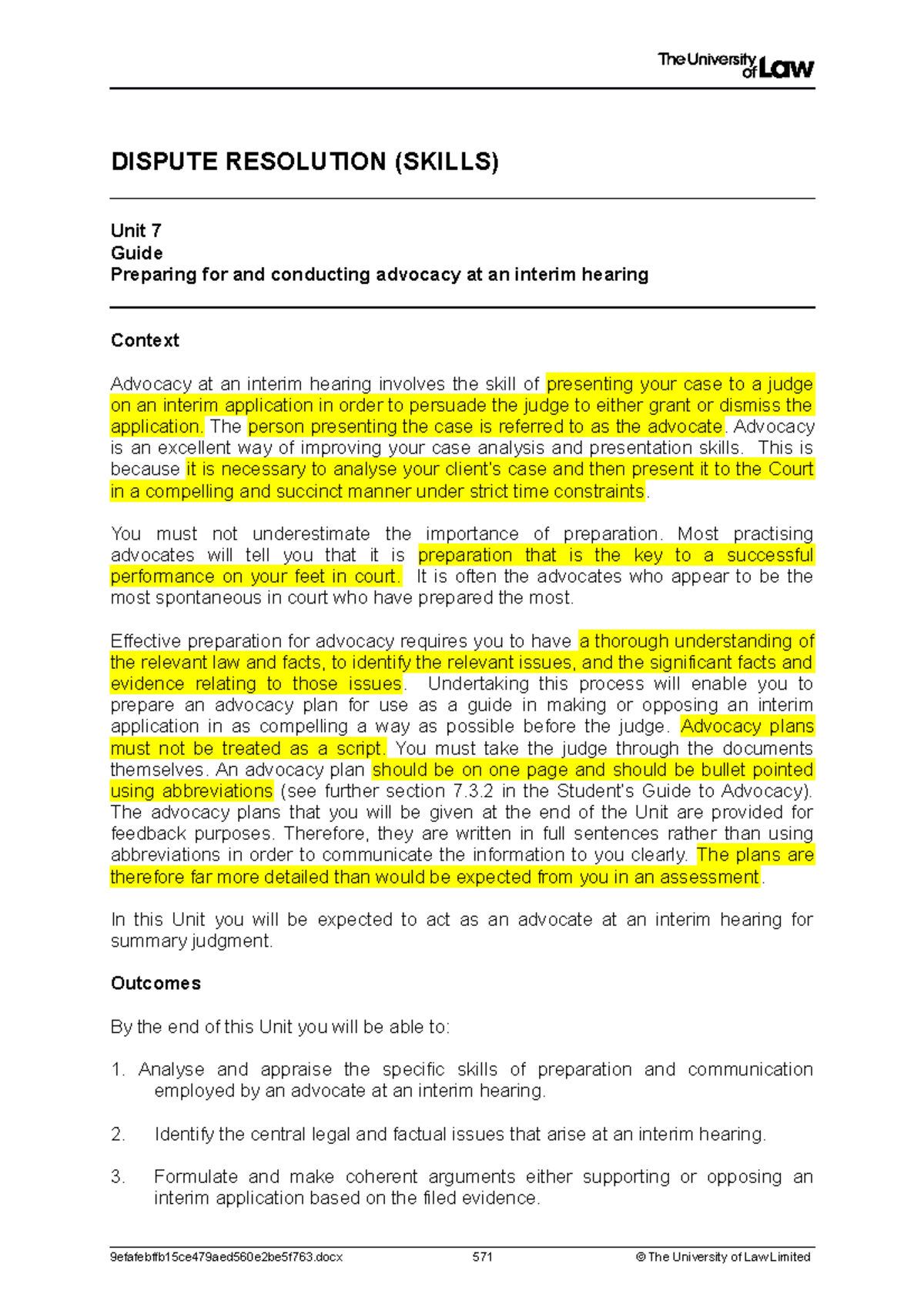 DR WS7 Guide - XXXXX - DISPUTE RESOLUTION (SKILLS) Unit 7 Guide ...