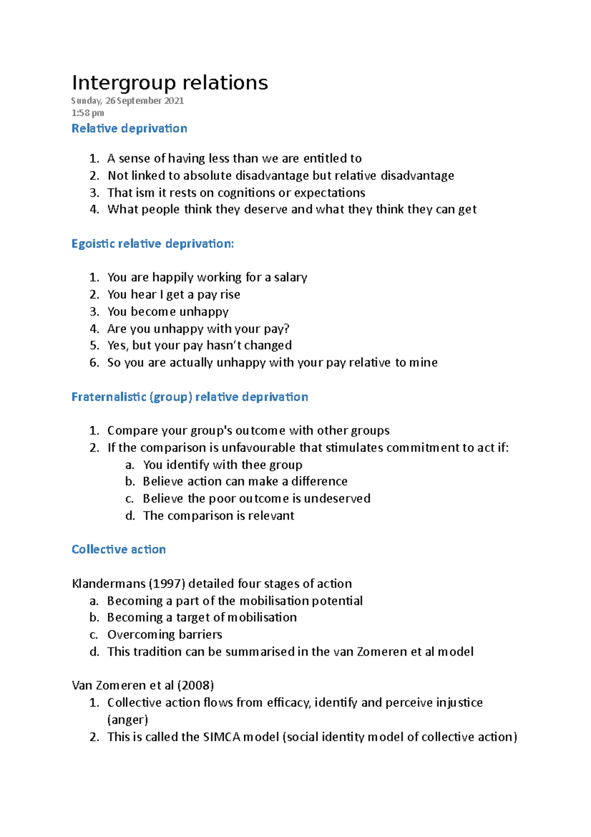 Intergroup relations notes - Intergroup relations Sunday, 26 September ...