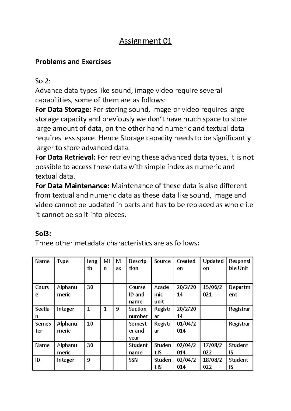 Assign - Assignment 01 Problems and Exercises Sol2: Advance data types like sound, image video ...