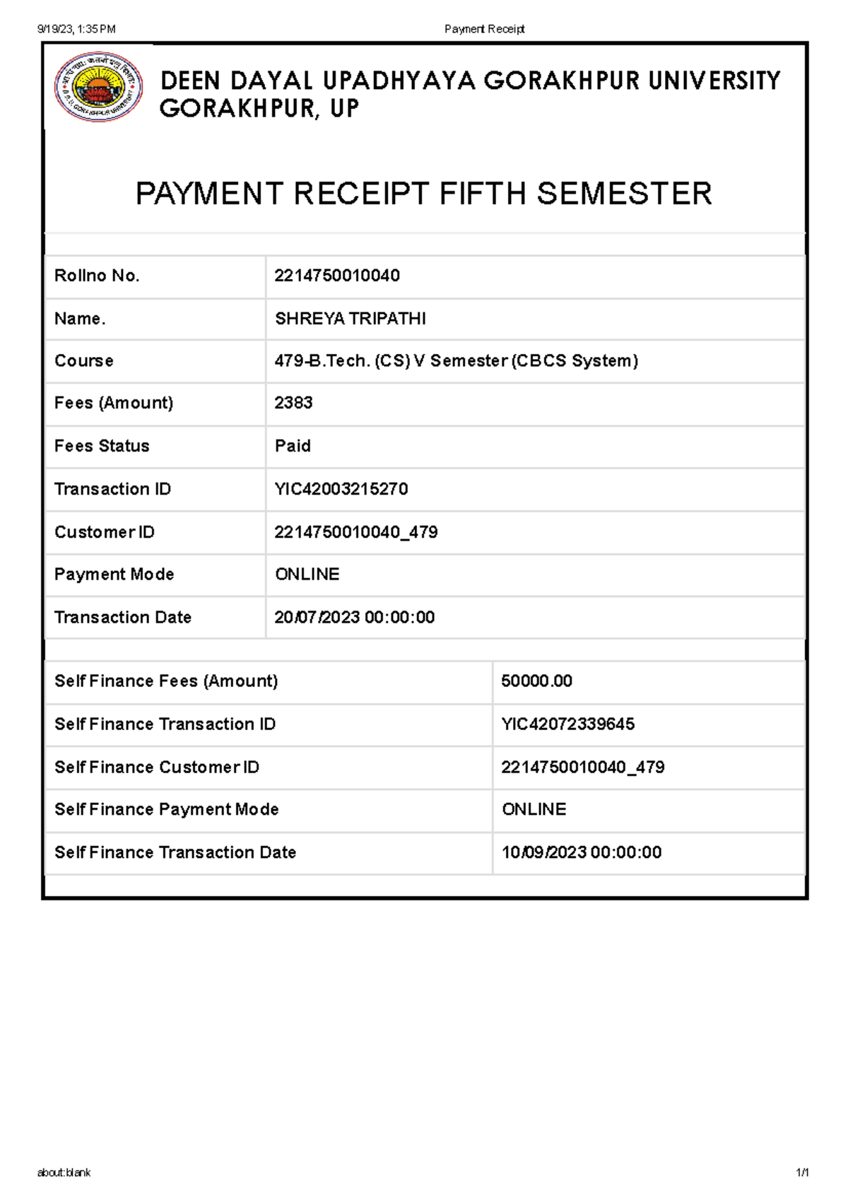 Payment Receipt - 9/19/23, 1:35 PM Payment Receipt about:blank 1/ DEEN ...