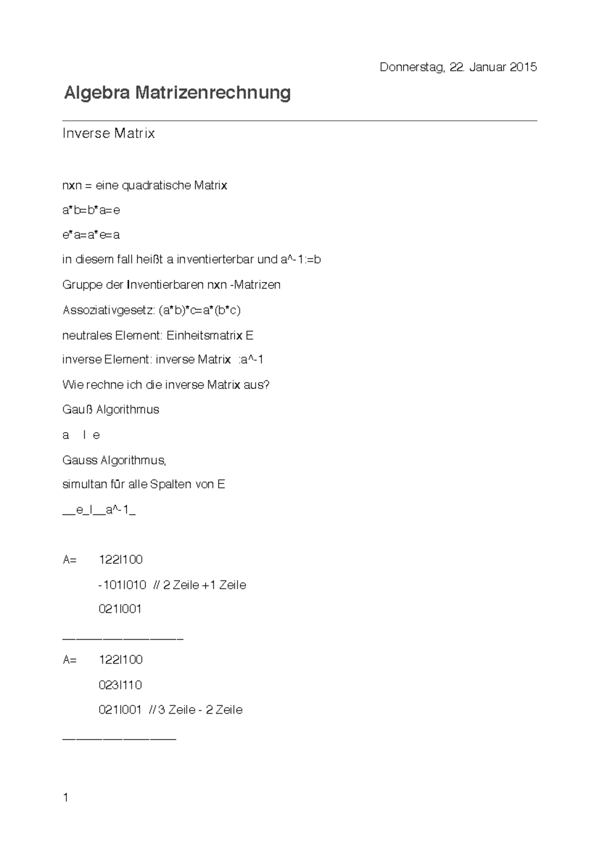 Algebra matrizen multiplikation - Donnerstag, 22. Januar 2015 Algebra ...
