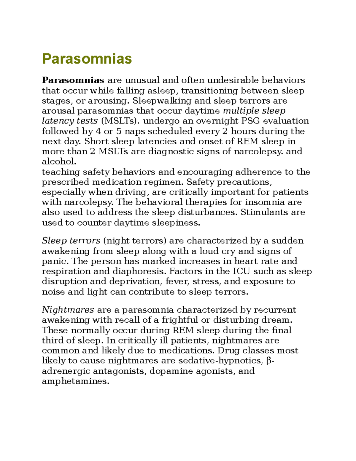 Parasomnias - Carmines - Parasomnias Parasomnias are unusual and often ...