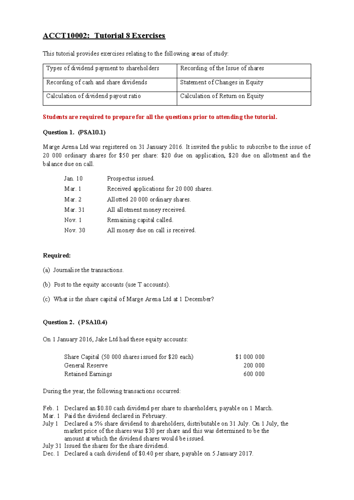 Tutorial 8 - ACCT10002: Tutorial 8 Exercises This tutorial provides ...