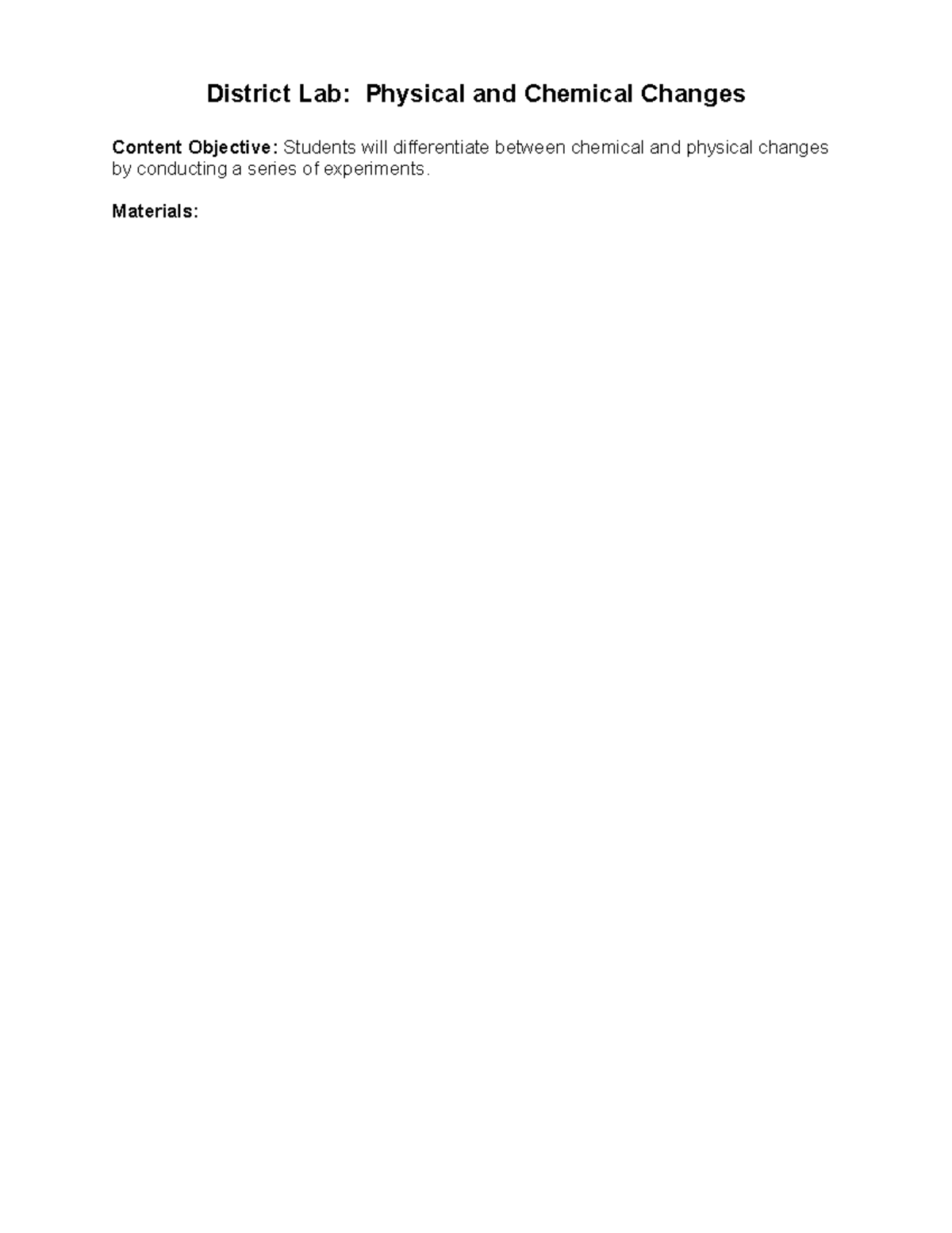 District Lab Chemical and Physical Changes Instructions - District Lab ...