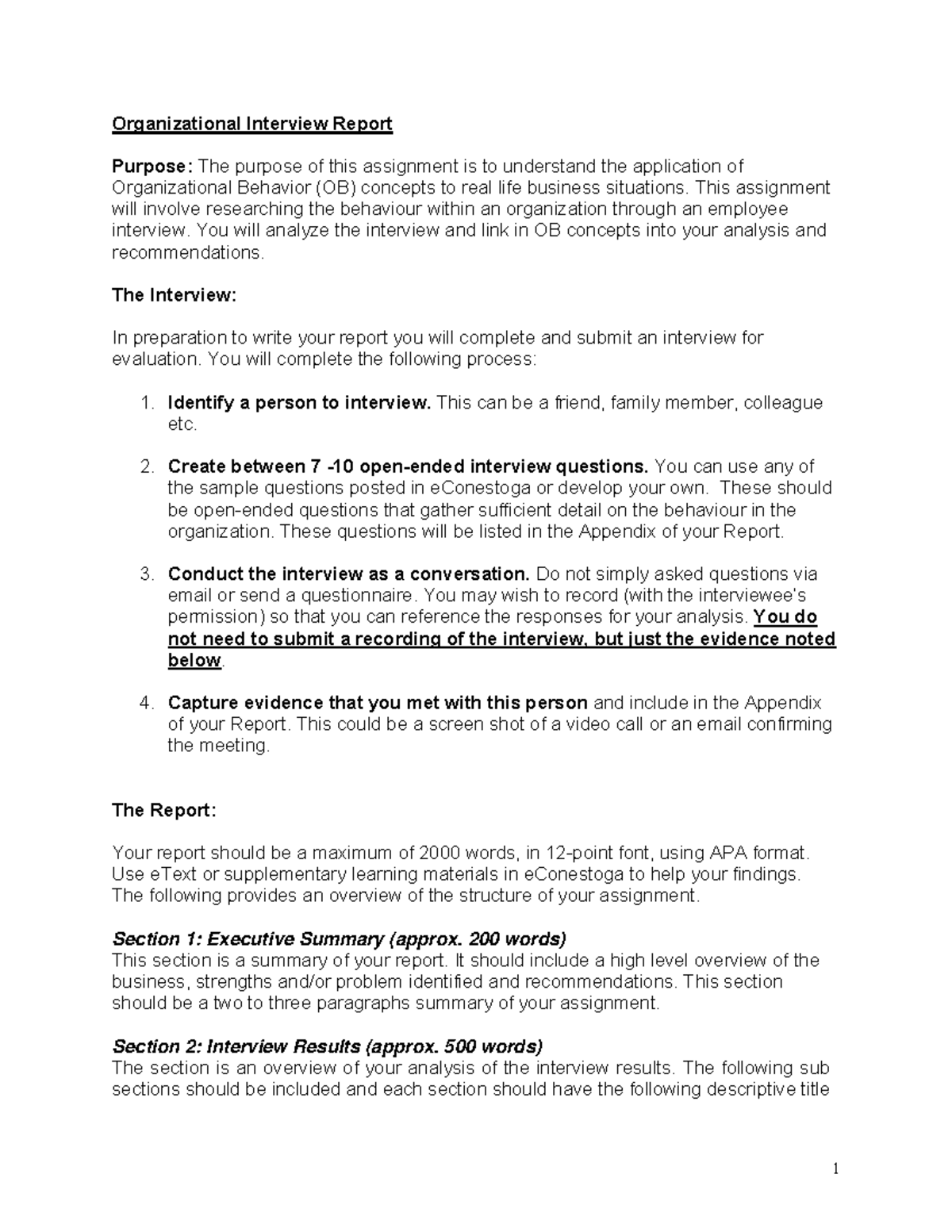 BUS8020 Organizational Interview Report Outline - 1 Organizational ...