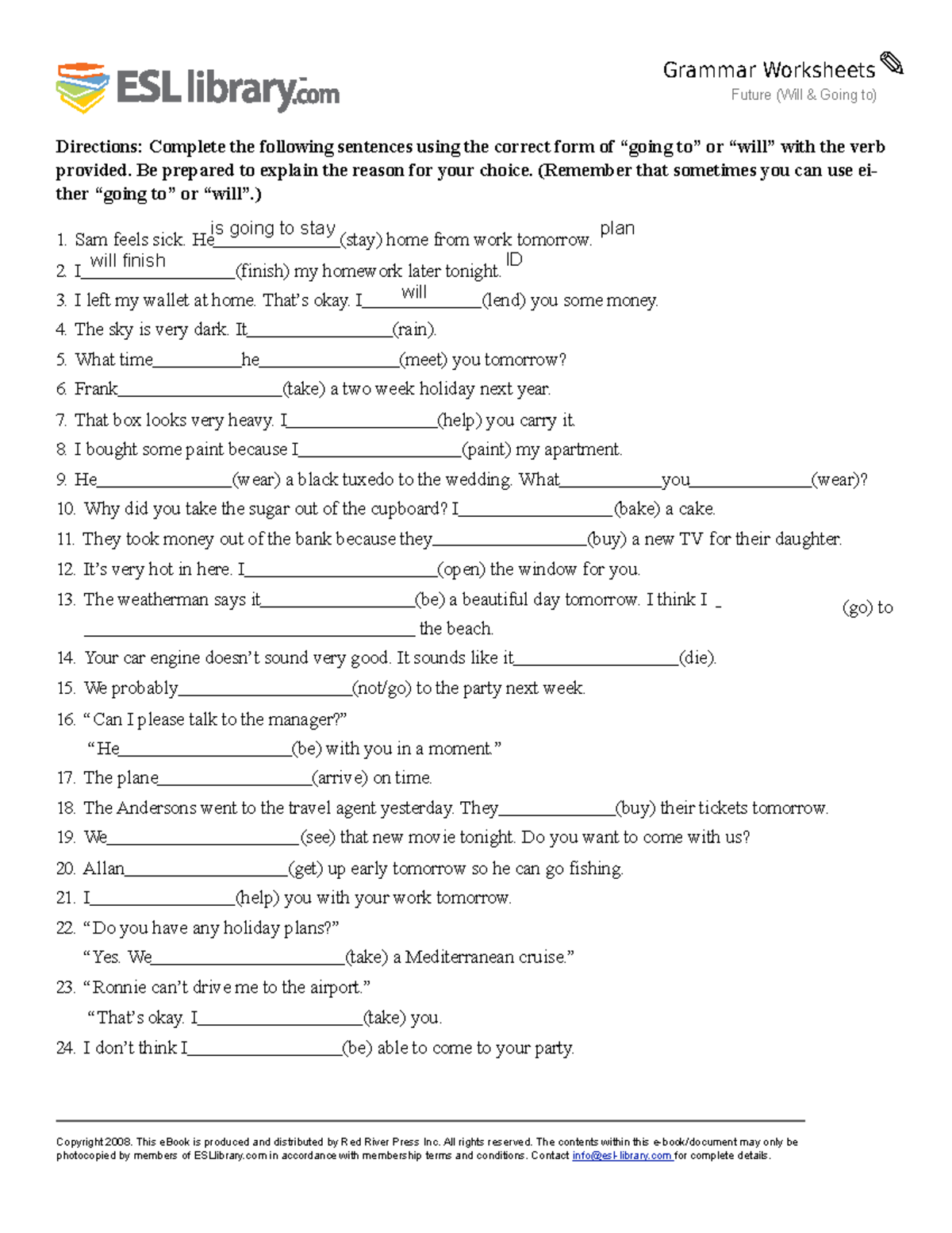 WILL VS Going TO - ttttttttttt - Grammar Worksheets Future (Will ...