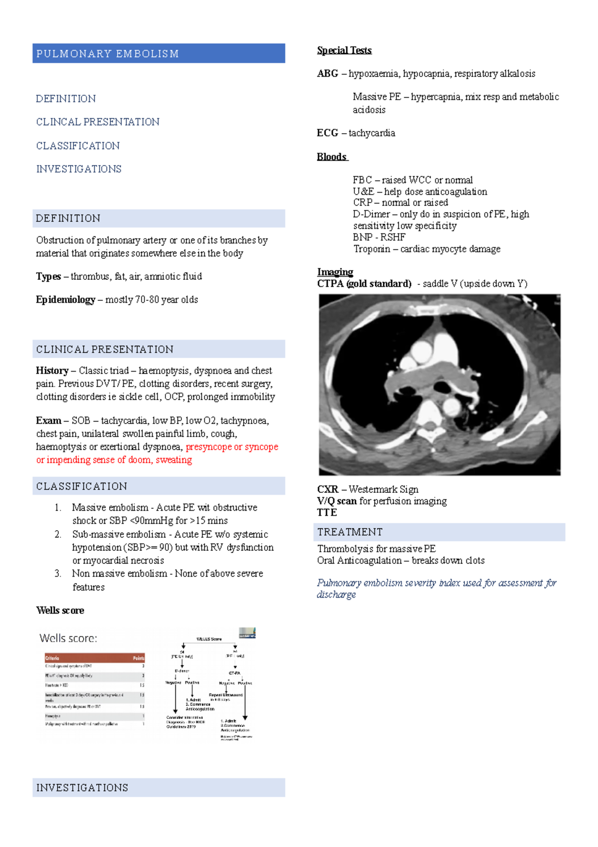 Pulmonary Embolism - PULMONARY EMBOLISM DEFINITION CLINCAL PRESENTATION ...
