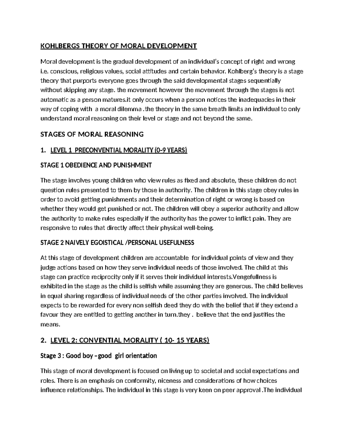 Kohlbergs Theory OF Moral Development - KOHLBERGS THEORY OF MORAL ...