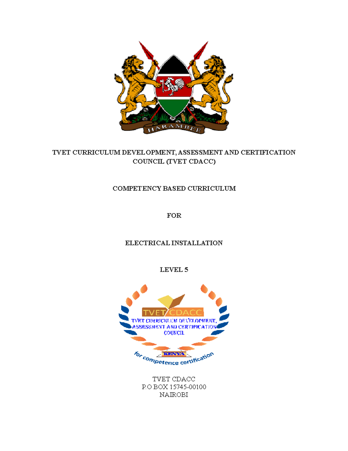 Electrical Installation Curriculum level 5 - TVET CURRICULUM ...