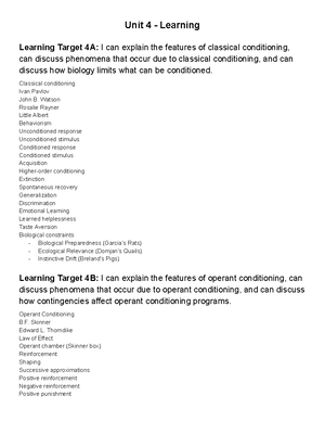 Unit 6 ap psych notes - Unit 6: Learning Page 1: Introduction to ...