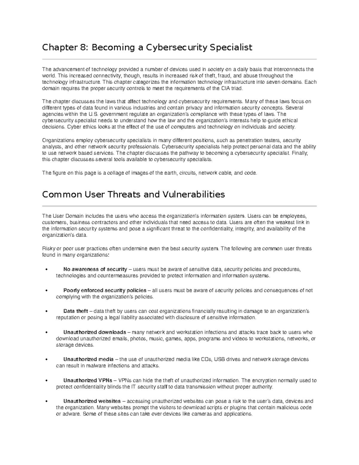 Chapter 8 Notes CNF2 - Chapter 8: Becoming a Cybersecurity Specialist ...