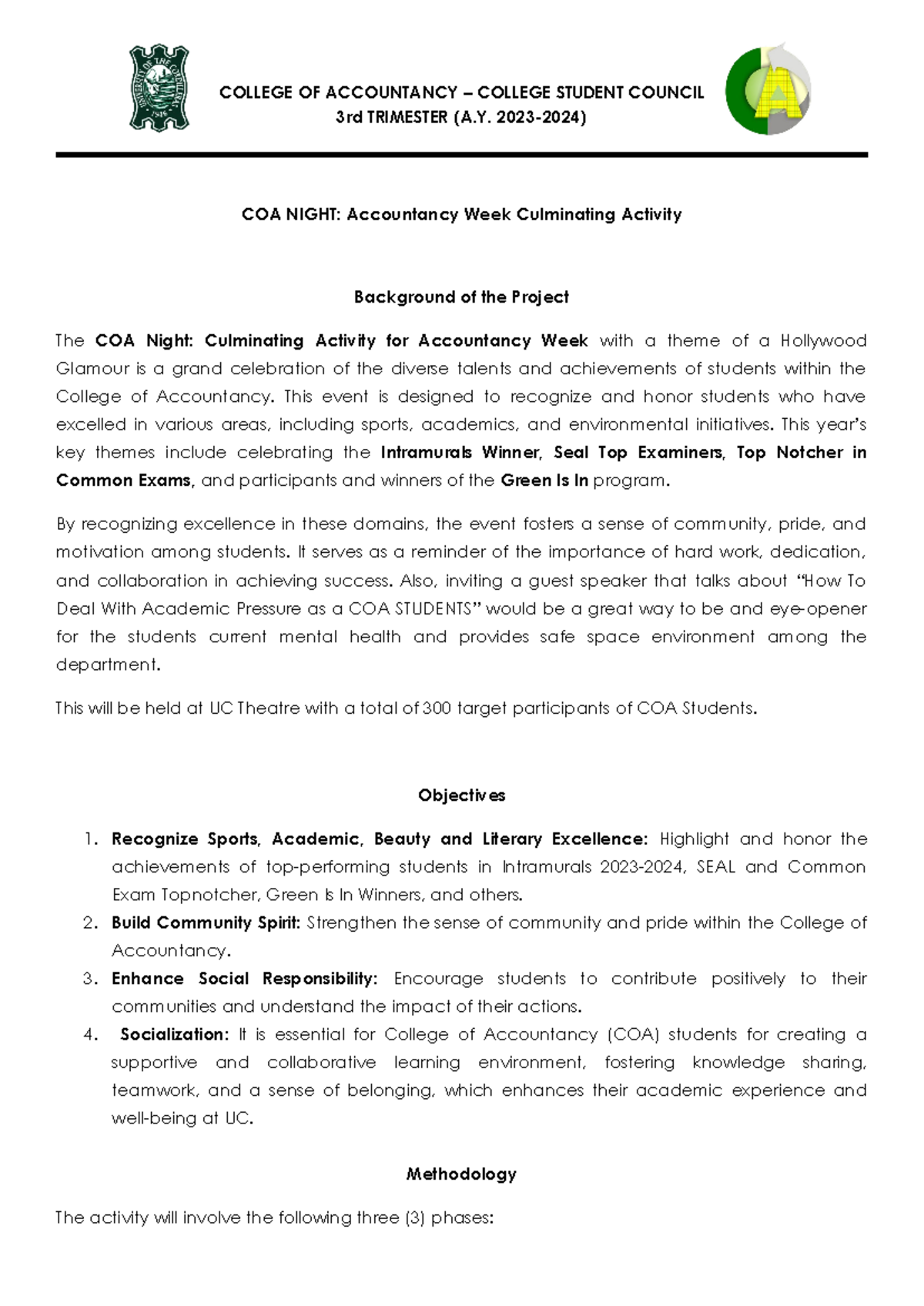 Project Proposal COA Night 1 - 3rd TRIMESTER (A. 2023-2024) COA NIGHT ...