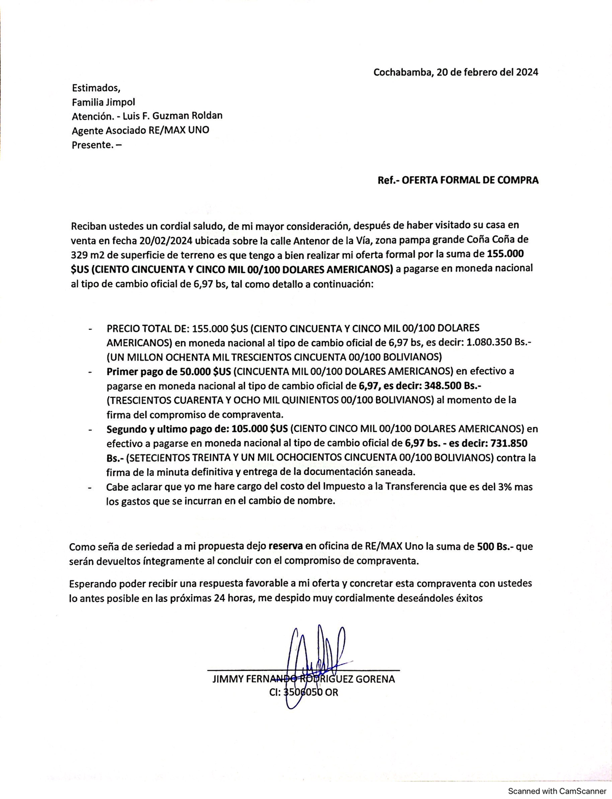 Oferta Formal DE Compra CASA Jimpol - derecho civil - Studocu