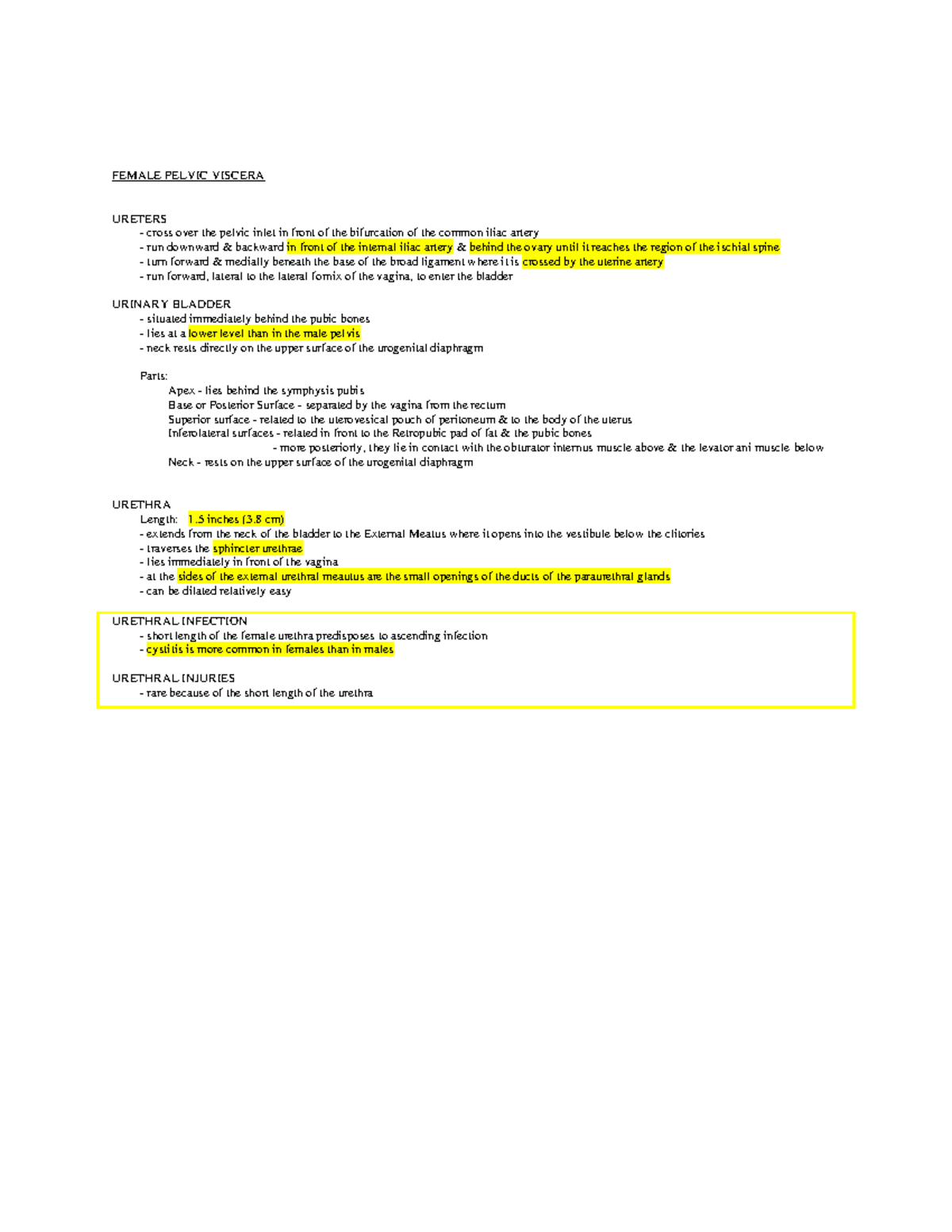 Female pelvic viscera - med - FEMALE PELVIC VISCERA URETERS cross over ...