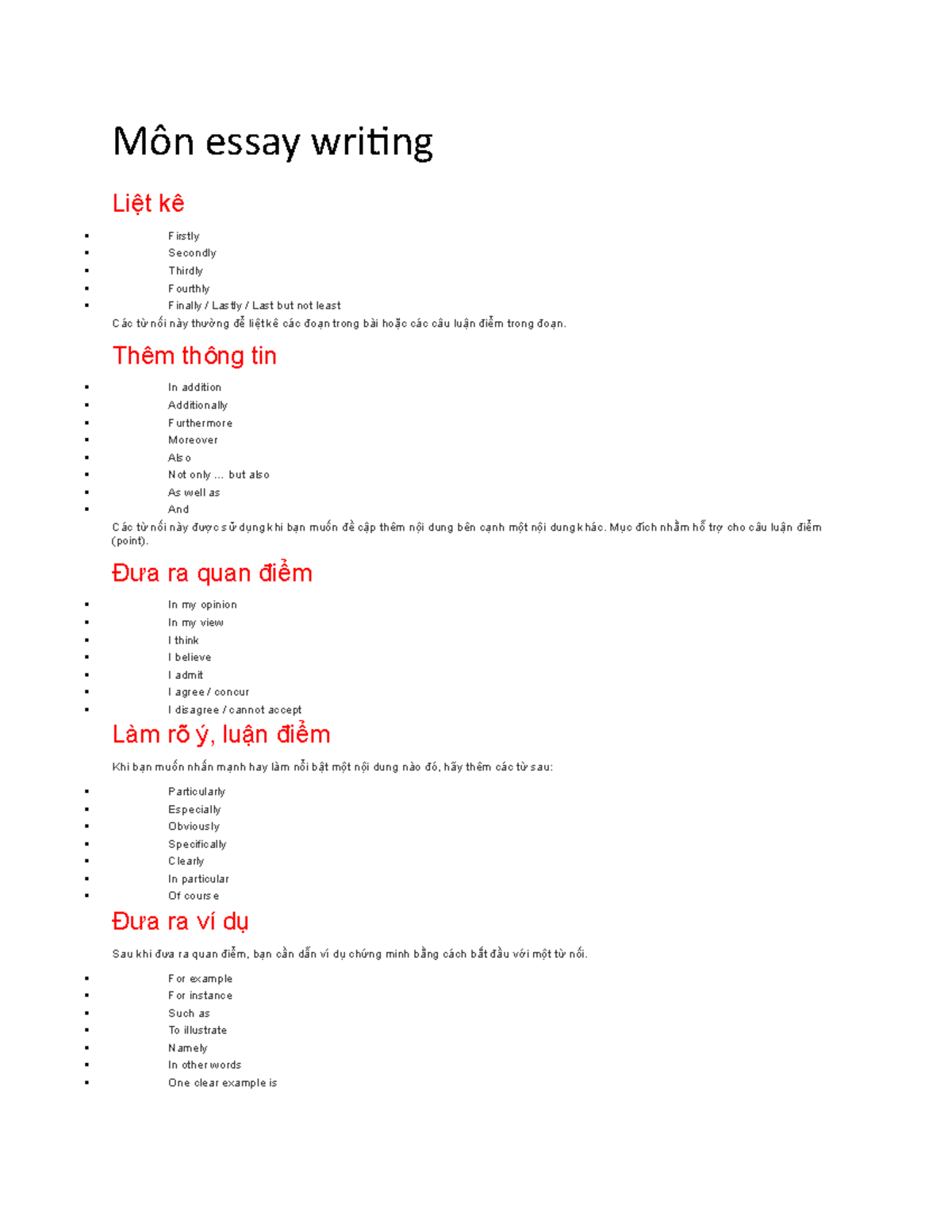 Ngôn ngữ essay cho em iu - Môn essay writing Liệt kê Firstly Secondly ...