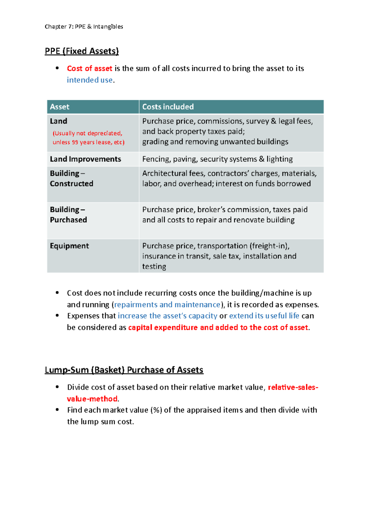 Chapter 7 - Summary Financial Accounting - Chapter 7: PPE Intangibles ...