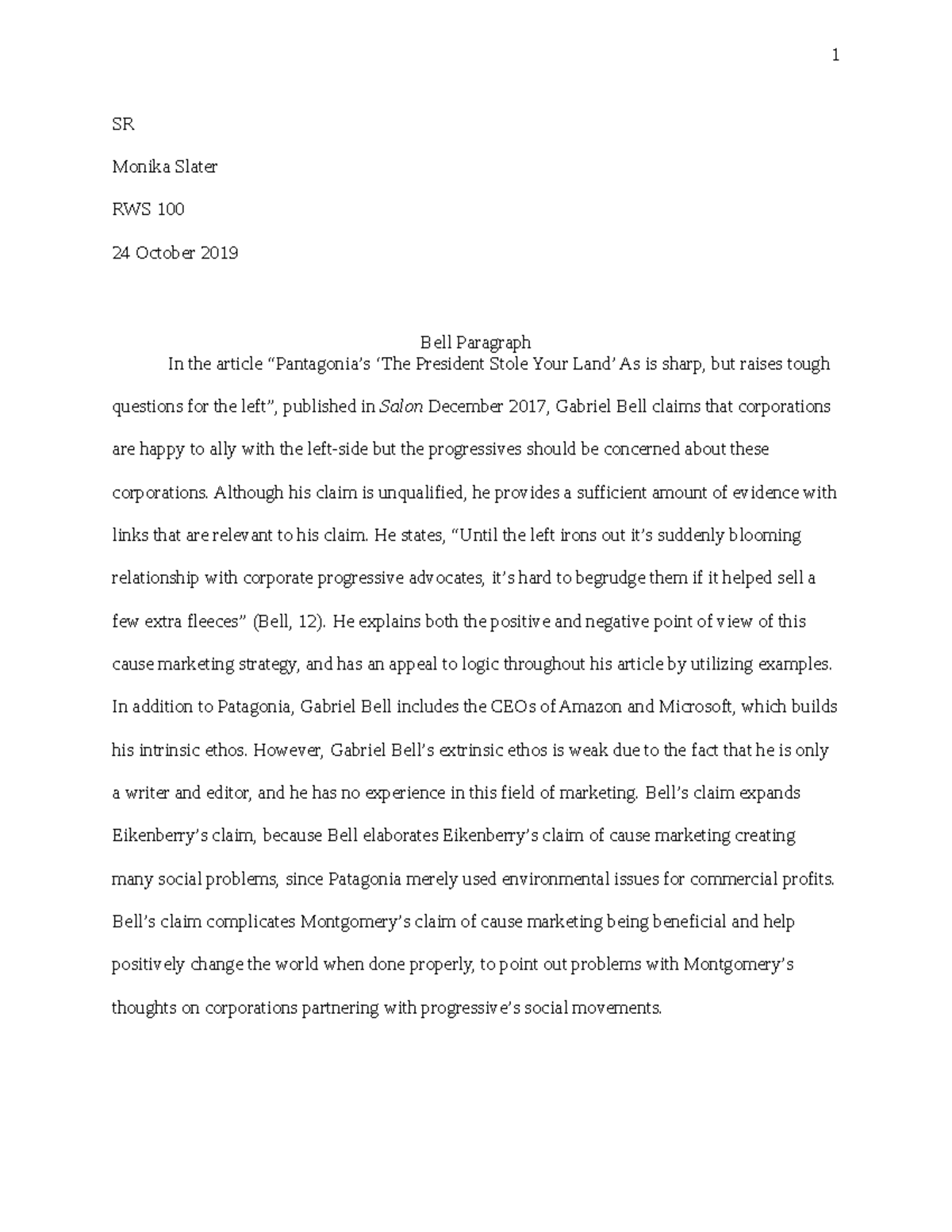 RWS Bell Article - Grade: A - 1 SR Monika Slater RWS 100 24 October ...