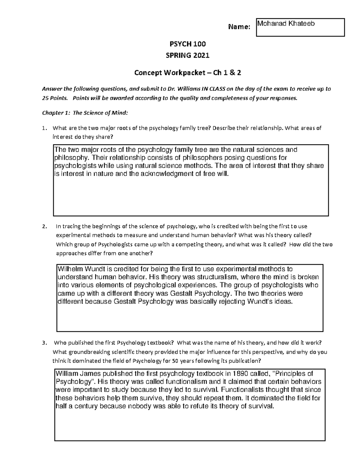 PSYCH 100 Ch 1.2 Work Packet - Name: PSYCH 100 SPRING 2021 Concept ...