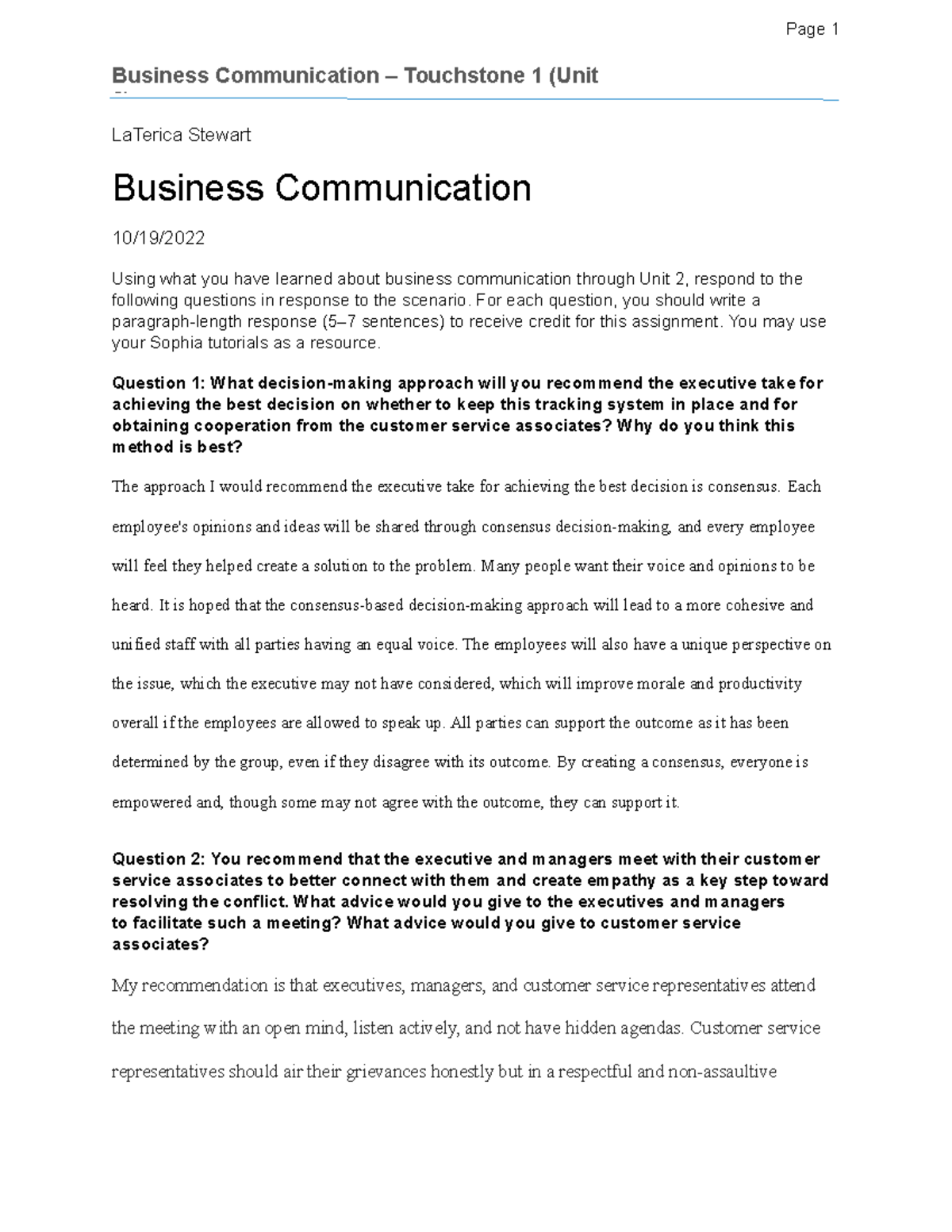Bus Comm Touchstone 1 LS - Business Communication – Touchstone 1 (Unit ...