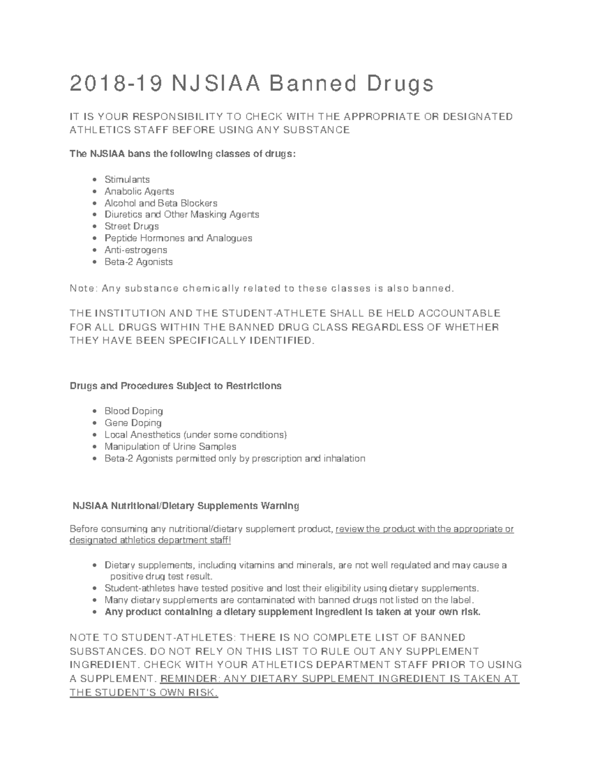 Banned Drug List 2018-19 - 2018-19 NJSIAA Banned Drugs IT IS YOUR ...
