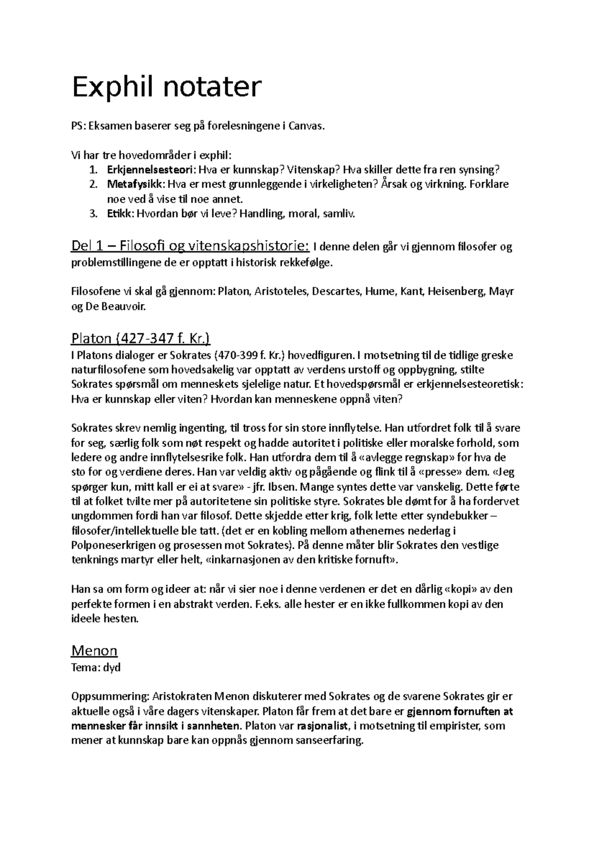 Exphil notater høst2020 - EXPHIL03 - UiO - Studocu