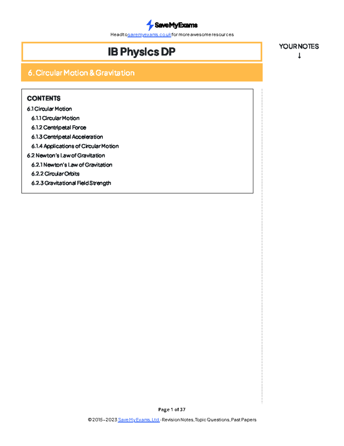 SME Physics topic 6 Notes - Page 1 of 37 IB Physics DP 6. Circular ...