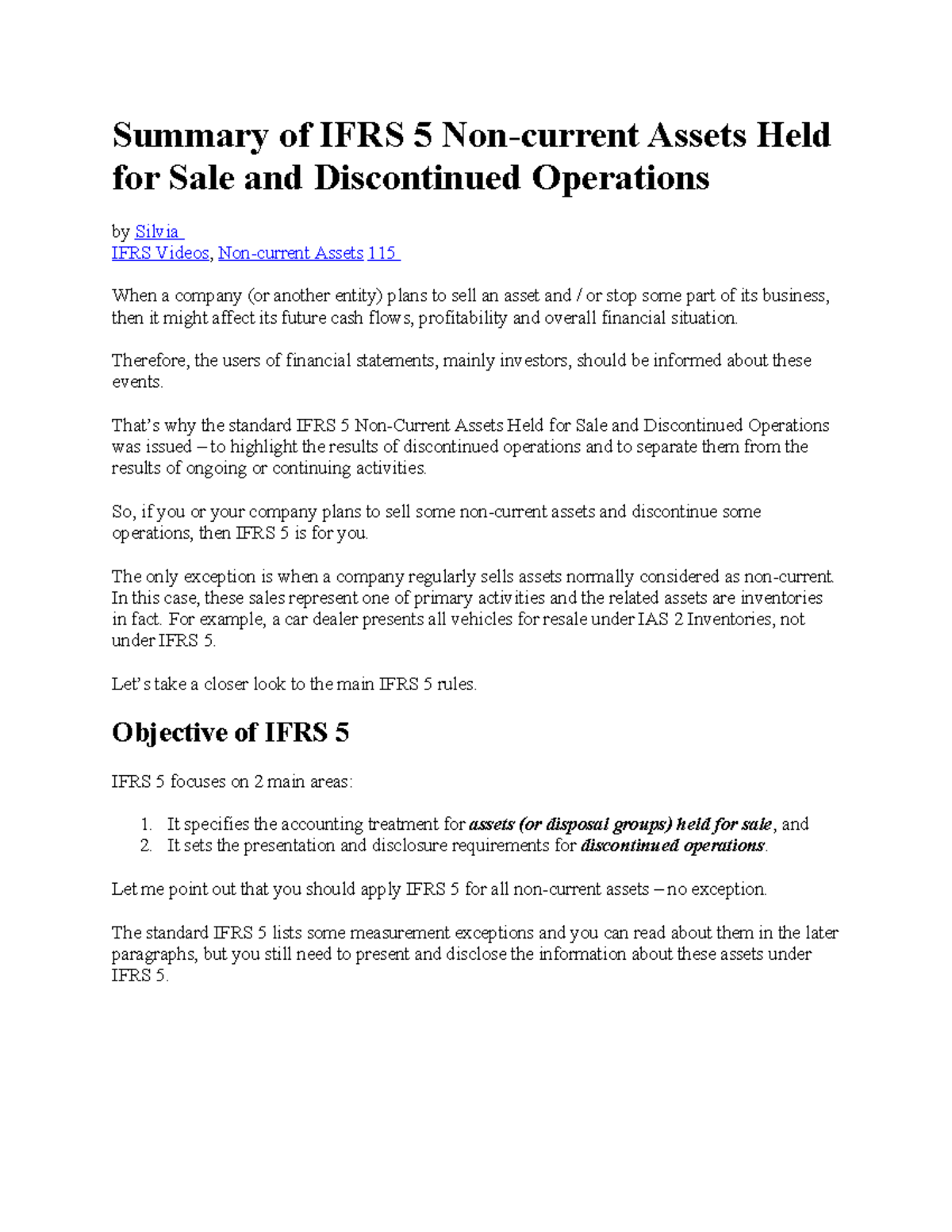 Summary of IFRS 5 Non - No comment - Summary of IFRS 5 Non-current ...