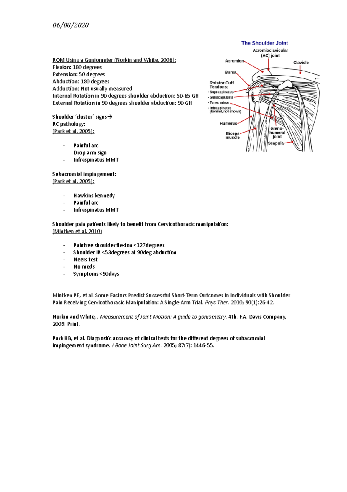 MSK: ROM Using a Goniometer - 06/08/ ROM Using a Goniometer (Norkin and ...