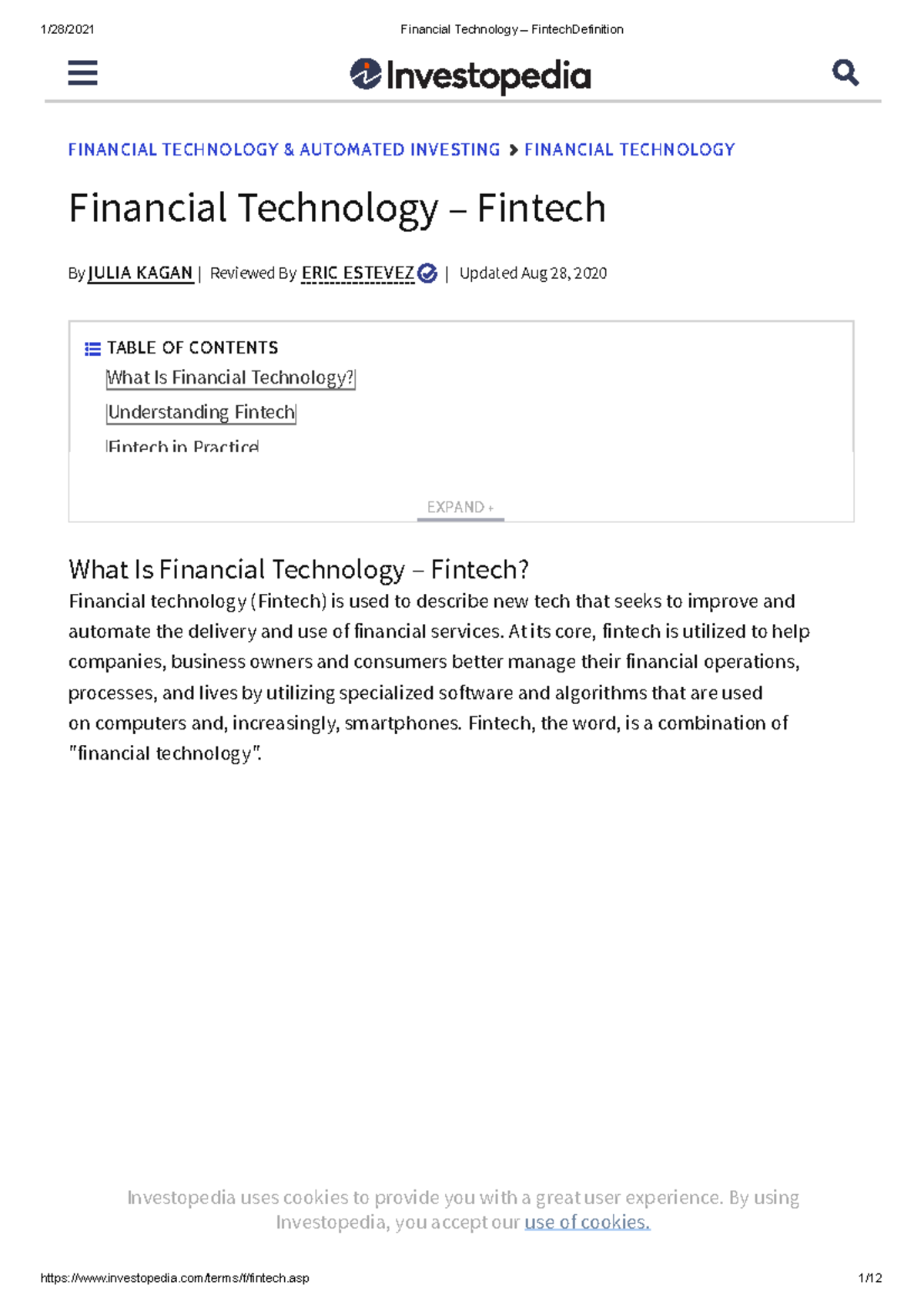 Financial Technology – Fintech Definition - FINANCIAL TECHNOLOGY & AUTOMATED INVESTING FINANCIAL ...