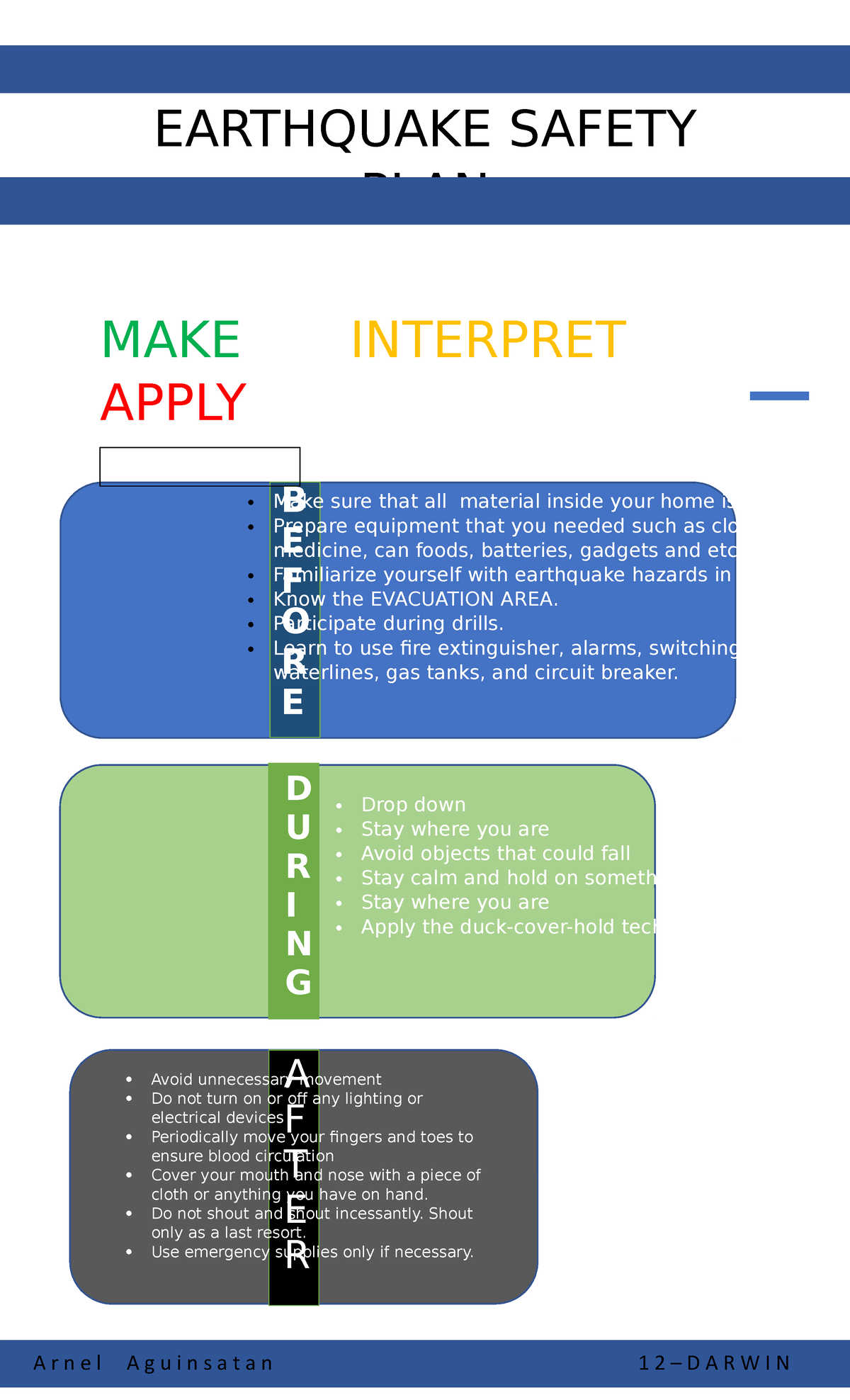 Earthquake Safety PLAN - EARTHQUAKE SAFETY PLAN MAKE INTERPRET APPLY A ...