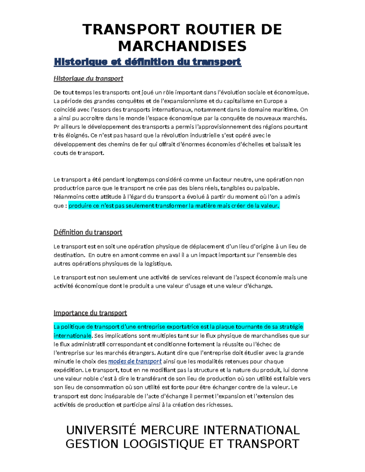 Transport routier de marchandises - MARCHANDISES Historique et ...