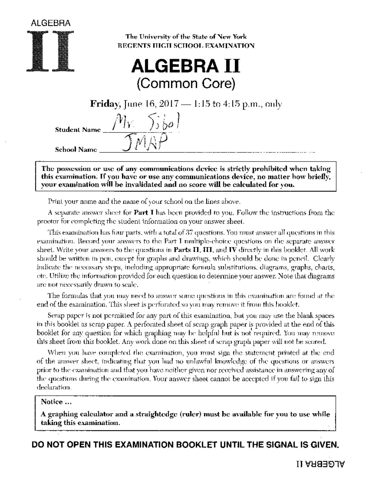 0617Exam AIIans-math - Algebra test with questions and answers ...