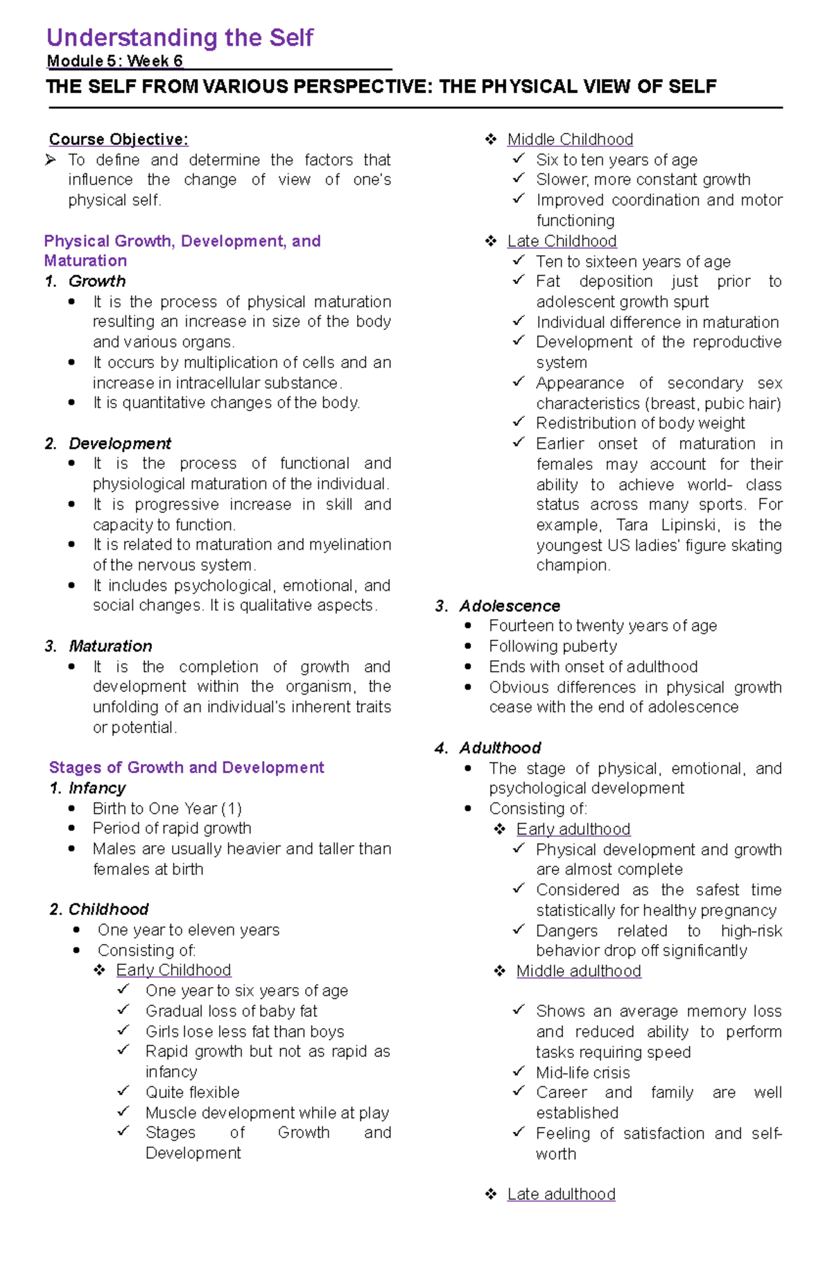 UTS Module 5 - Understanding the self - Course Objective: To define and determine the factors ...