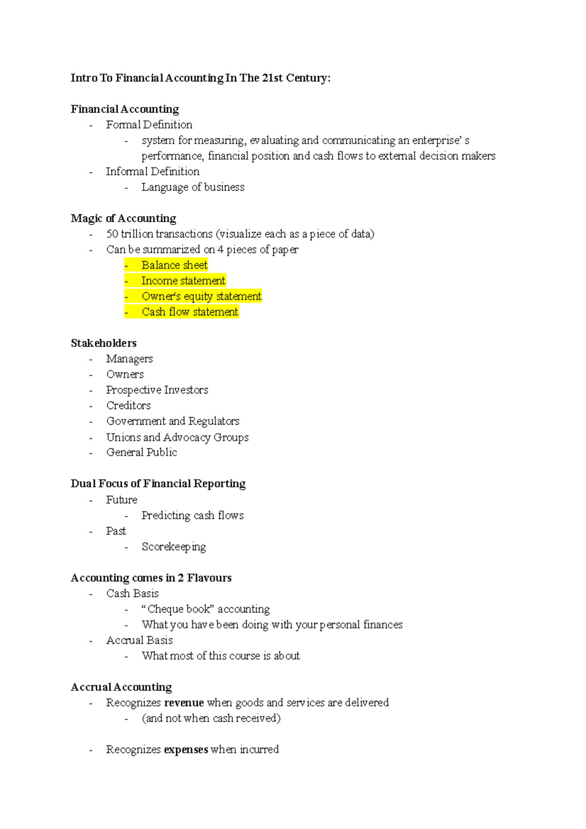 Combined notes - Midterm - Intro To Financial Accounting In The 21st ...