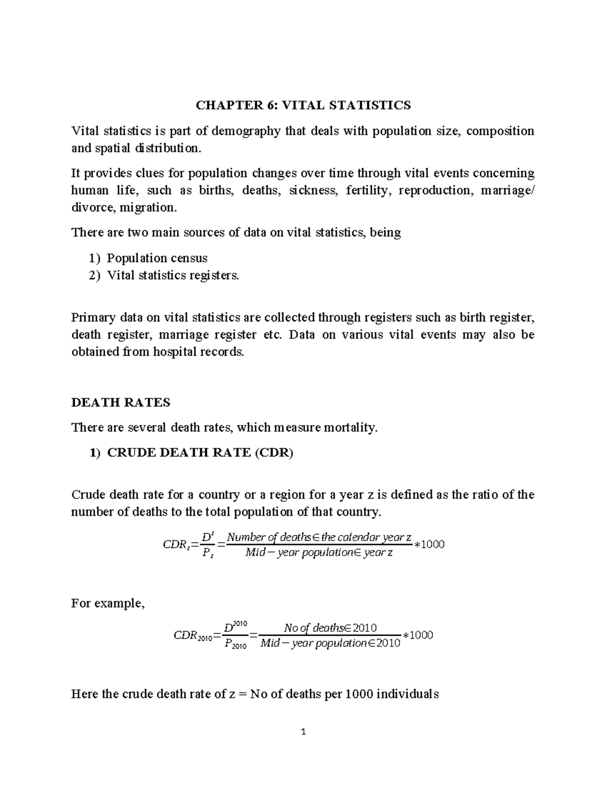 Chapter 6 Vital Statistics - CHAPTER 6: VITAL STATISTICS Vital ...