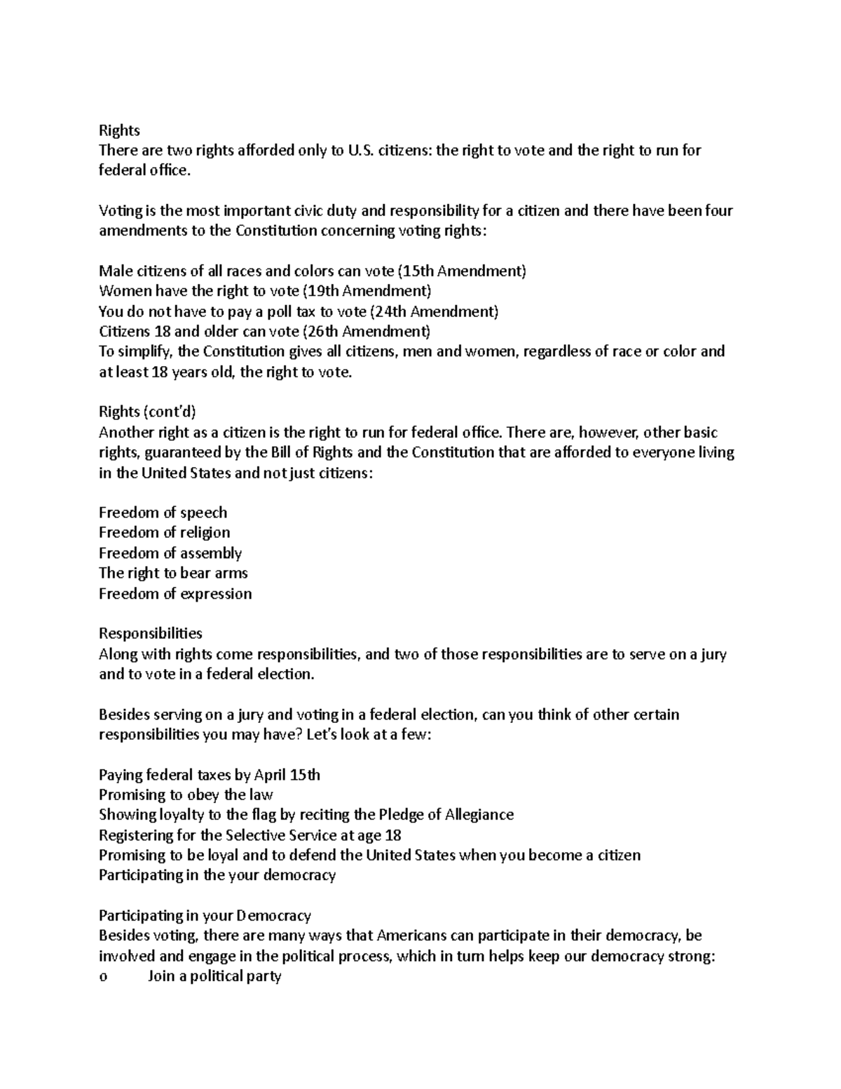 Rights - UNF CIVIC FLORIDA HISTORY. - Rights There are two rights ...